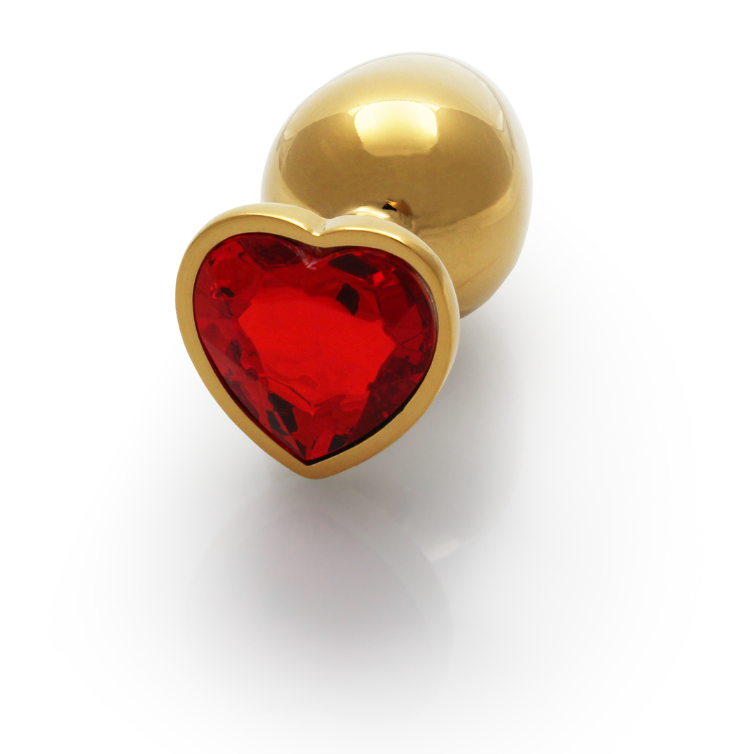 Heart Gem Butt Plug - L - Gold/Ruby Red